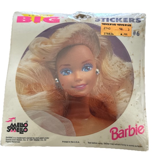 Toys | 1 Really Big Barbie Sticker 1991 Mello Smello Usa Sealed W Toys ...